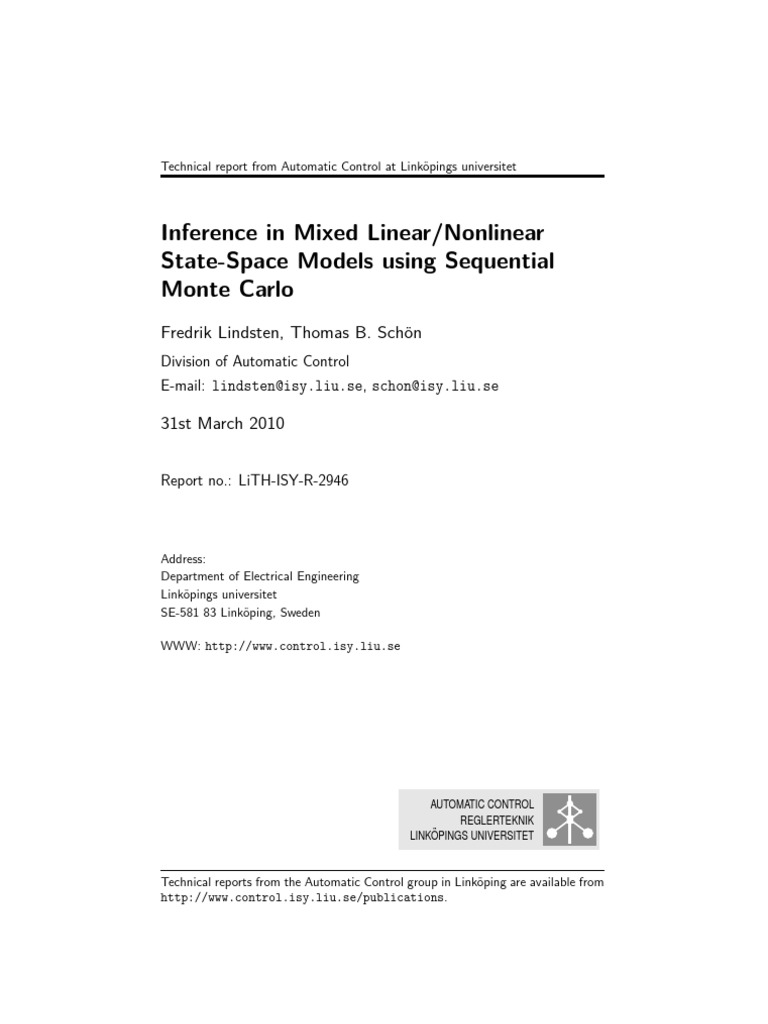 Inference in Mixed Linear/Nonlinear State-Space Models using Sequential Monte Carlo Methods ...