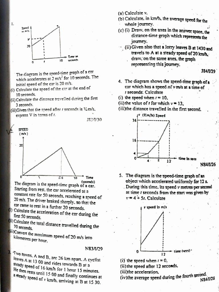 Kinematics Olevel Practice Questions | PDF | Speed | Acceleration