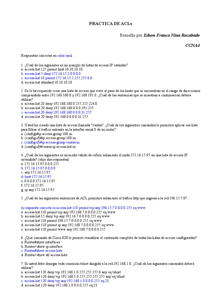 Ejercicios de Acls | PDF | Dirección IP | Enrutador (Computación)