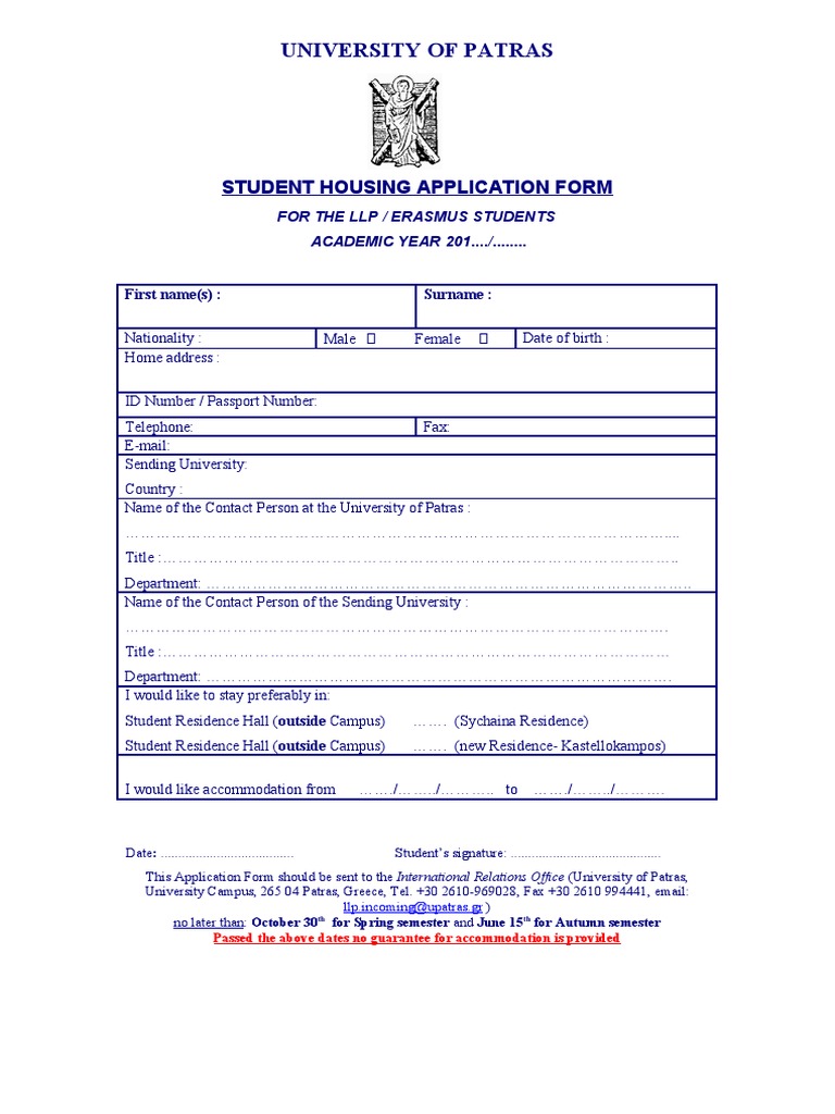 Student Housing Application Form | PDF