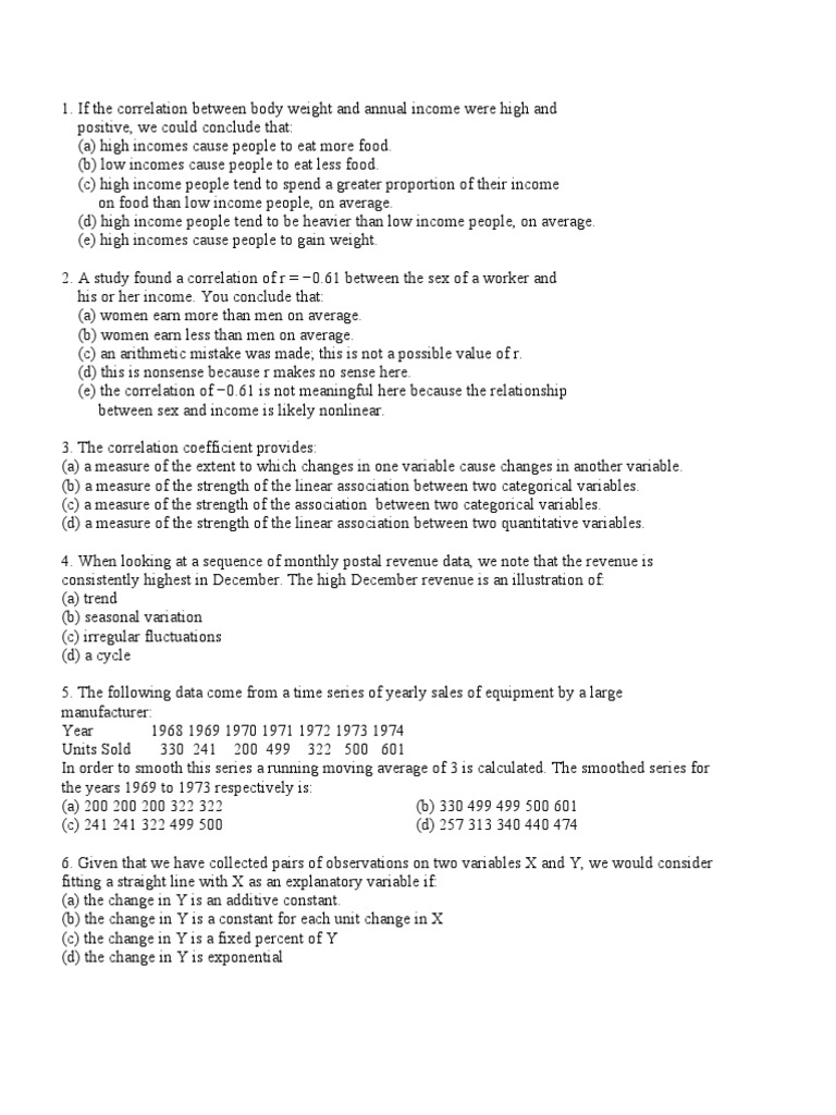 Stat Qus | PDF | Correlation And Dependence | Errors And Residuals