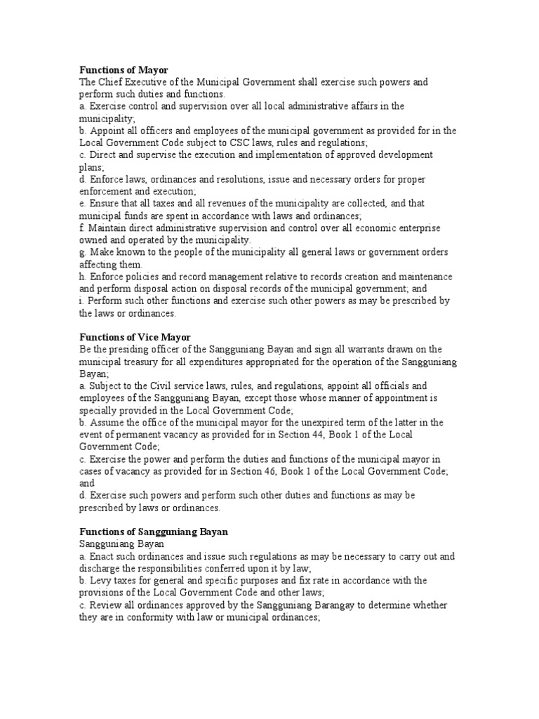 Functions of Mayor | PDF | Local Government | Taxes