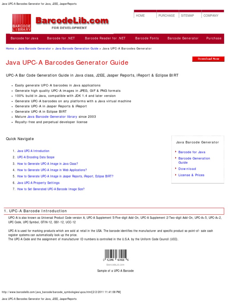 Java UPC-A Barcodes Generator For Java, J2EE, JasperReports | PDF | Universal Product Code | Barcode