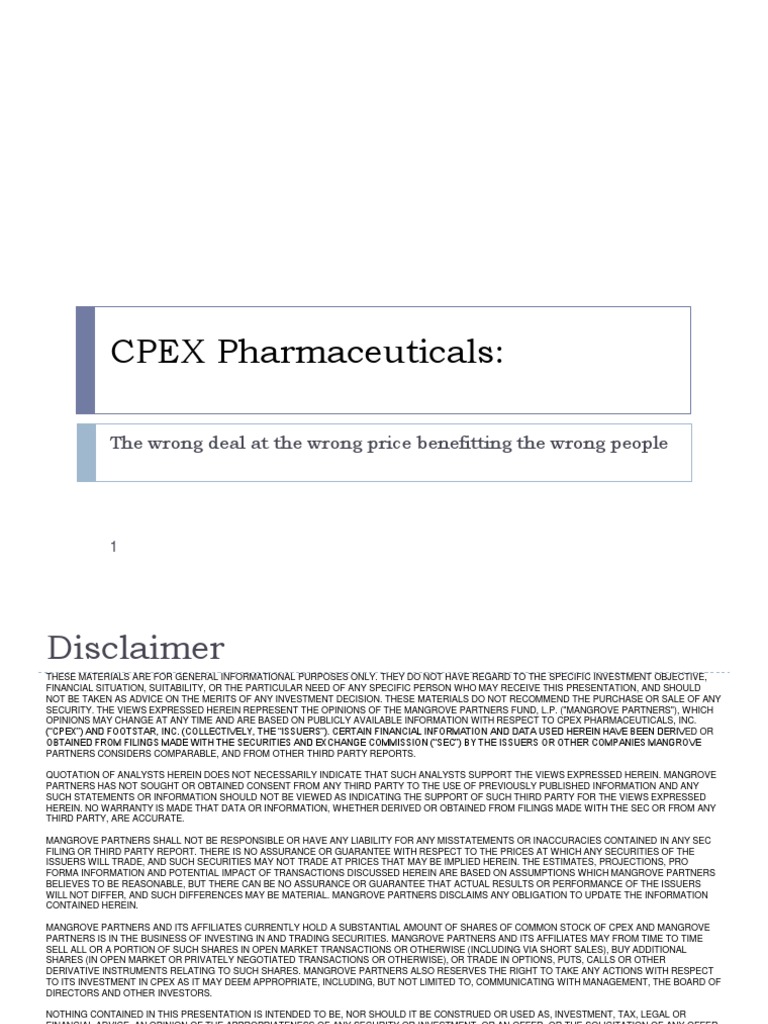 CPEX Pharmaceuticals Transaction Analysis | PDF | Dividend | Discounted ...