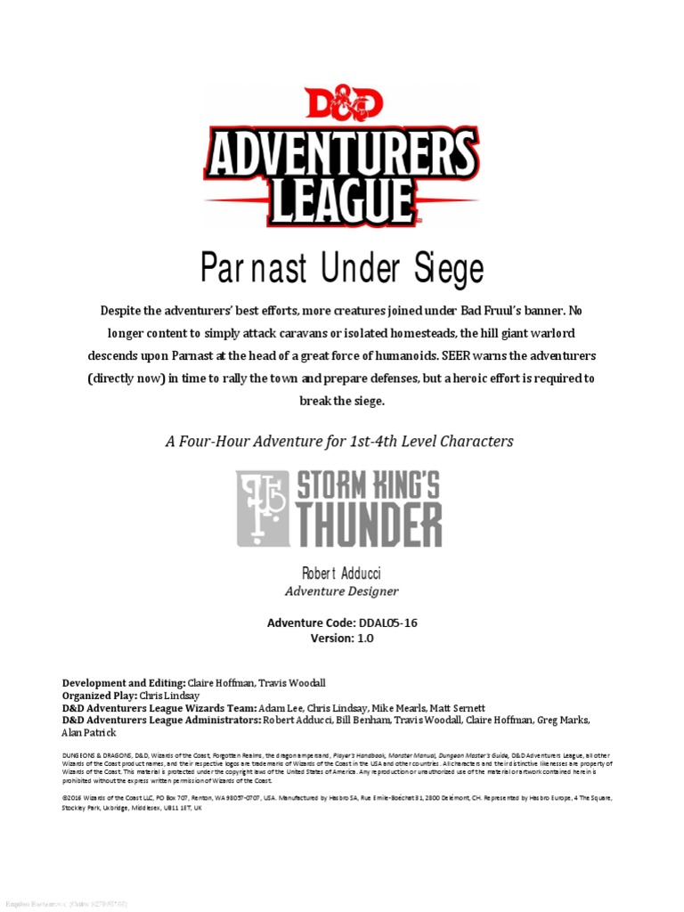 DDAL05-16 Parnast Under Siege v1.0 | PDF | Dungeons & Dragons | Wizards ...