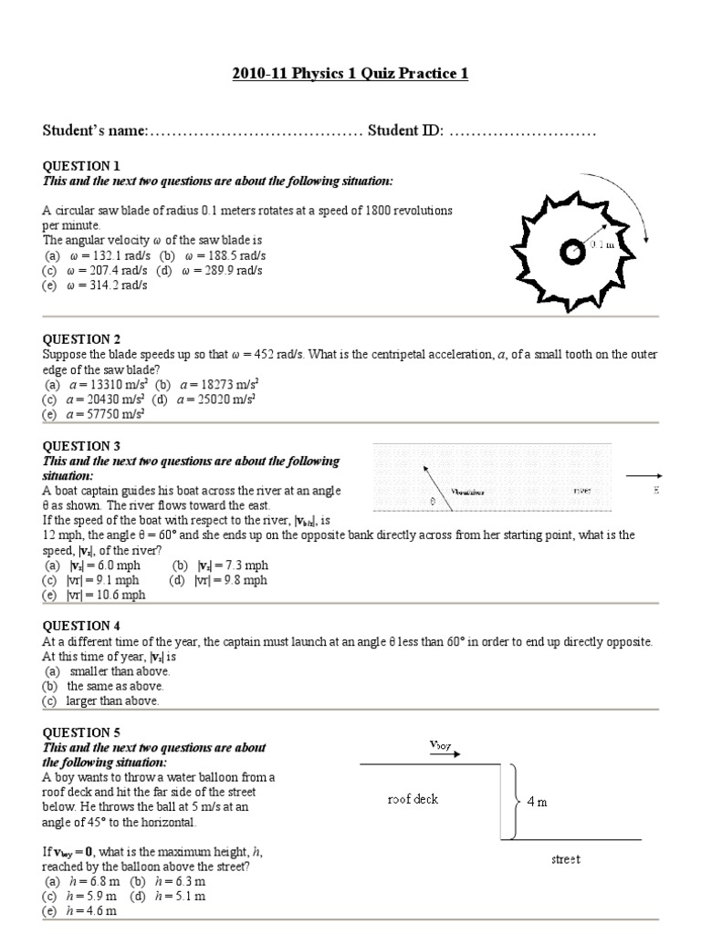 Physics Quiz Practice Questions 2010-11 | PDF | Tension (Physics) | Friction
