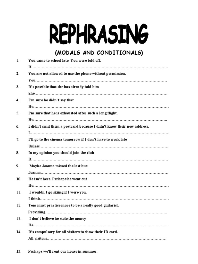 Rephrasing (Modals and Conditionals) | PDF