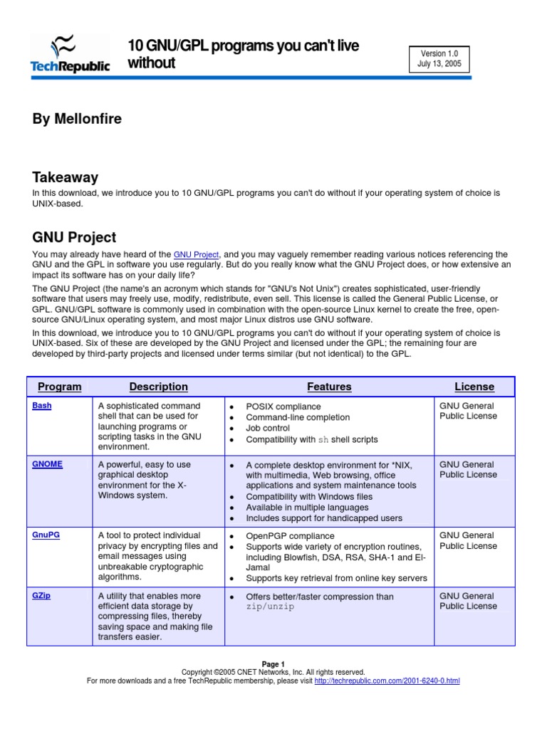 10 Essential Gnu Programs | PDF | Gnu | Unix 10 Essential Gnu Programs | PDF | Gnu | Unix