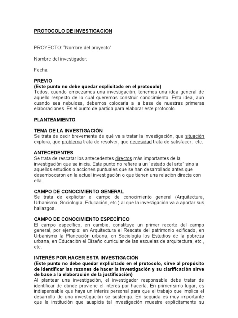 Protocolo de Investigación: FORMATO para Presentar Un Proyecto de Investigación | PDF | Teoría ...