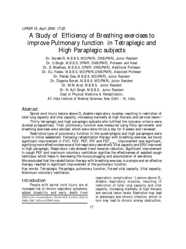 A Study of Efficiency of Breathing Exercises To Improve Pulmonary FX in ...