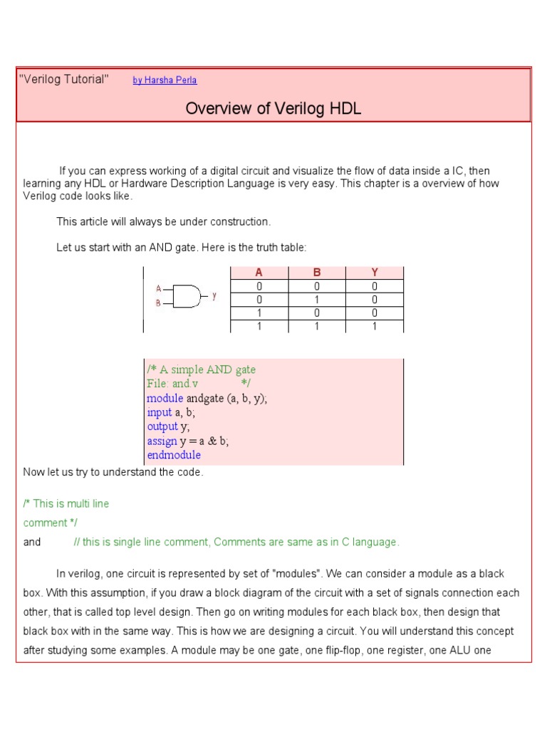 Verilog Tutorial | PDF | Hardware Description Language | Bit