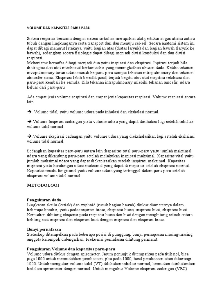 Volume Dan Kapasitas Paru | PDF