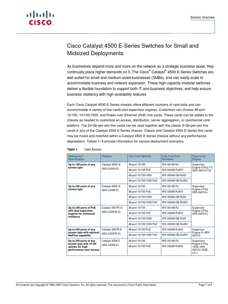 Cisco Catalyst 4500 Information Sheet | PDF | Computer Networking ...