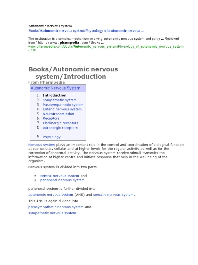Overview of the Autonomic Nervous System | PDF | Acetylcholine ...
