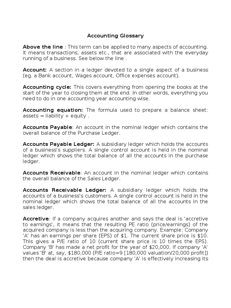 Accounting Glossary | PDF | Debits And Credits | Revenue