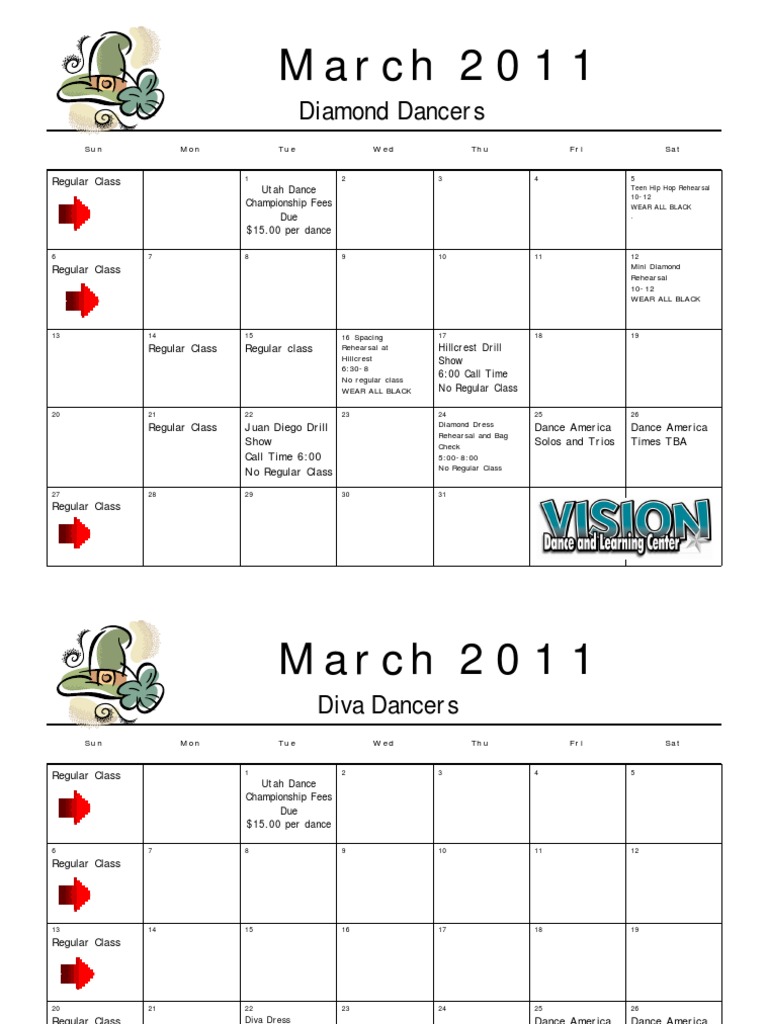 March Calendars | PDF | Performing Arts | Dances