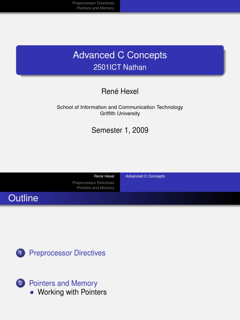 Advanced C Concepts: 2501ICT Nathan | PDF | Pointer (Computer ...