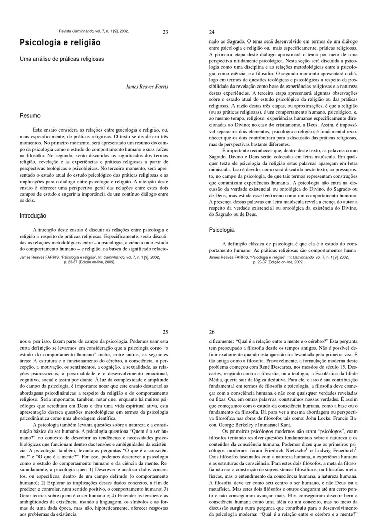 Psicologia e Religião: Uma Análise de Práticas Religiosas - Artigo de ... Psicologia e Religião: Uma Análise de Práticas Religiosas - Artigo de ...