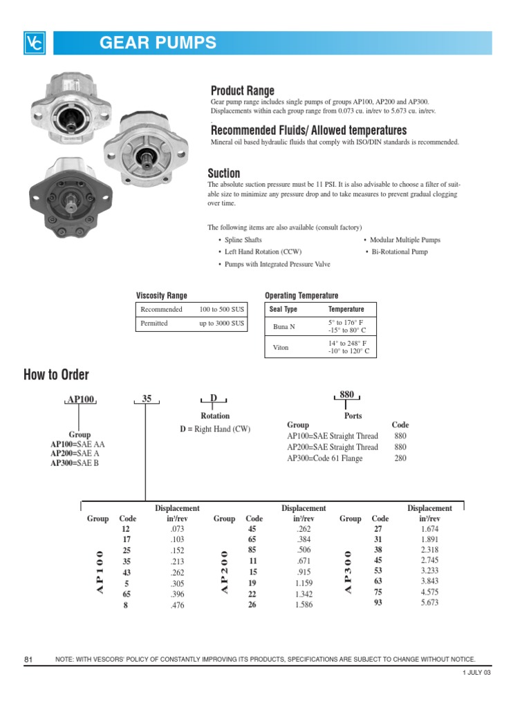 Vescor Gear Pumps Product Specifications | PDF | Pump | Gases