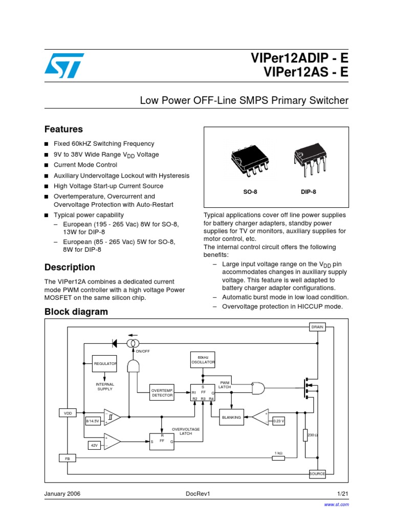 Viper 12A | PDF | Field Effect Transistor | Mosfet