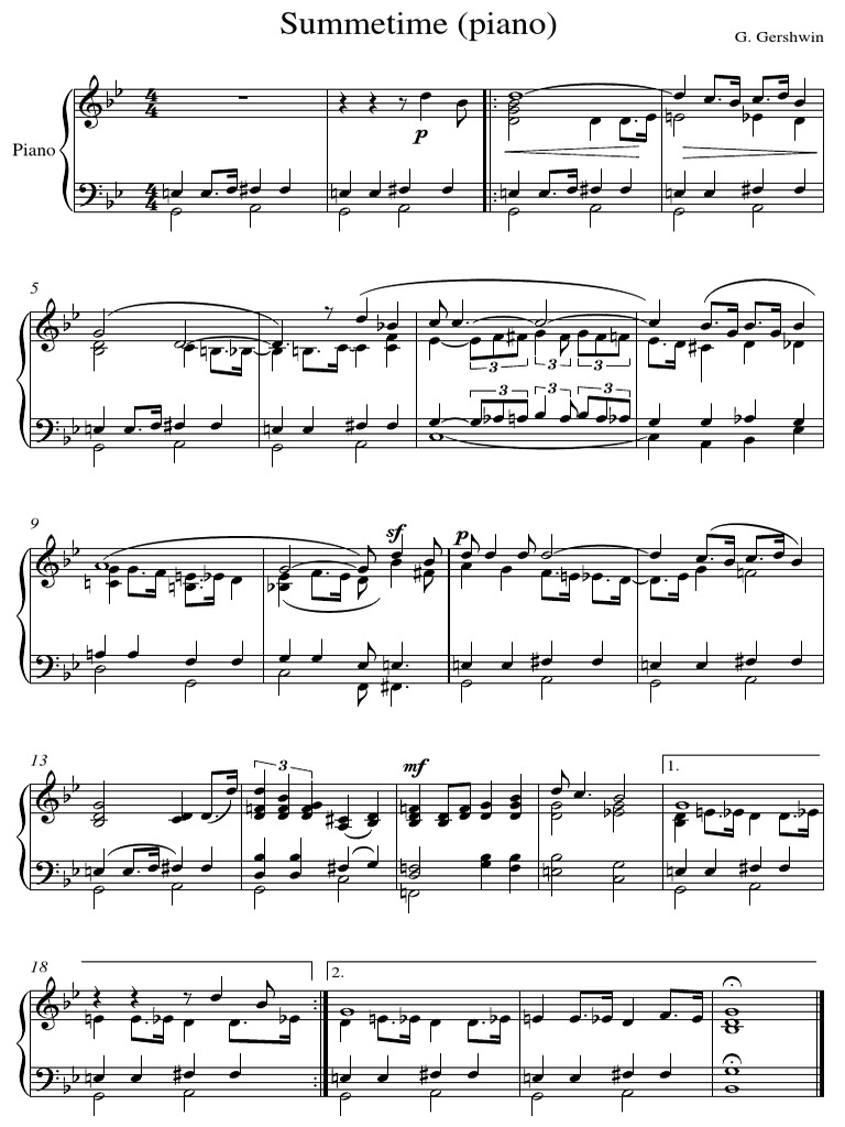SUMMERTIME-PIANO - Partitura Completa | PDF