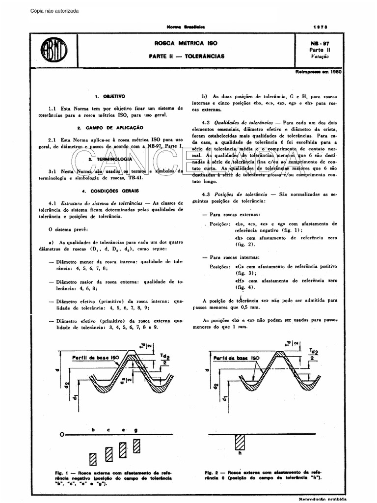 NB 97 - Rosca Métrica ISO - Tolerâncias | PDF