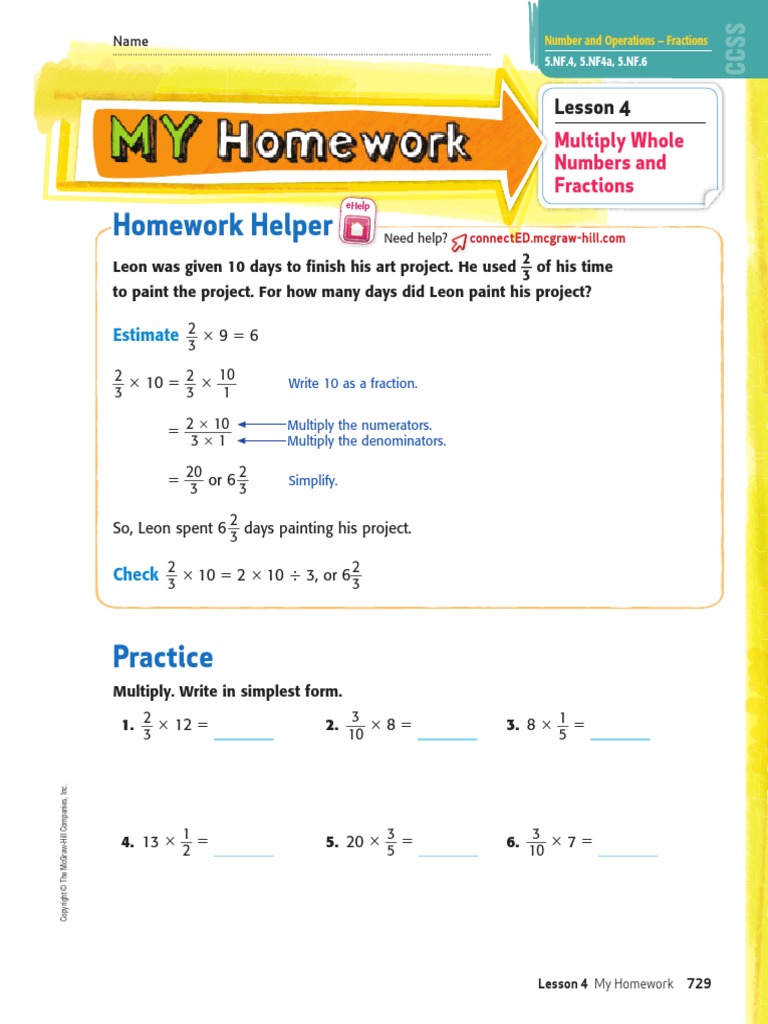 Homework Helper: Multiply Whole Numbers and Fractions | PDF | Algebra ...