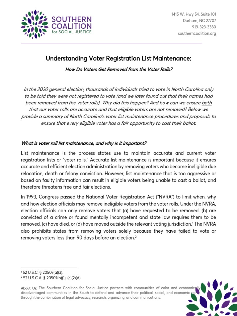 Understanding Voter Registration List Maintenance | PDF | Voter ...