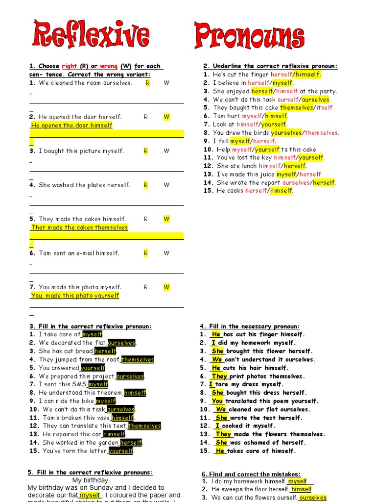 Reflexive Pronouns | PDF | Language Arts & Discipline | Foreign ...