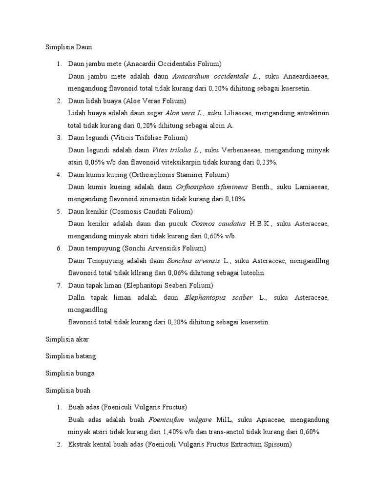 Simplisia Daun dan Buah Berkhasiat | PDF