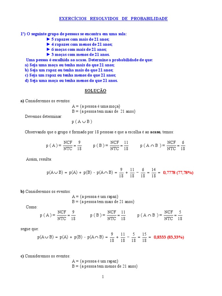 Exercicios Resolvidos de Probabilidade | PDF | Probabilidade | Química