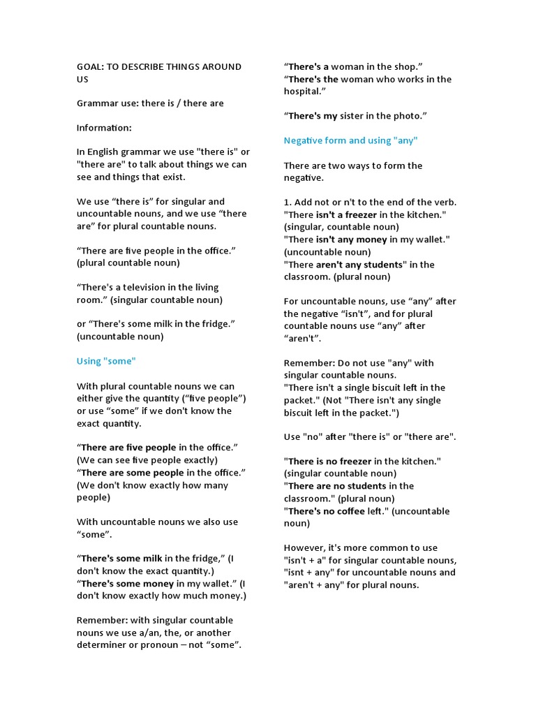 There Is - Are Guide 1 | PDF | Plural | Grammatical Number