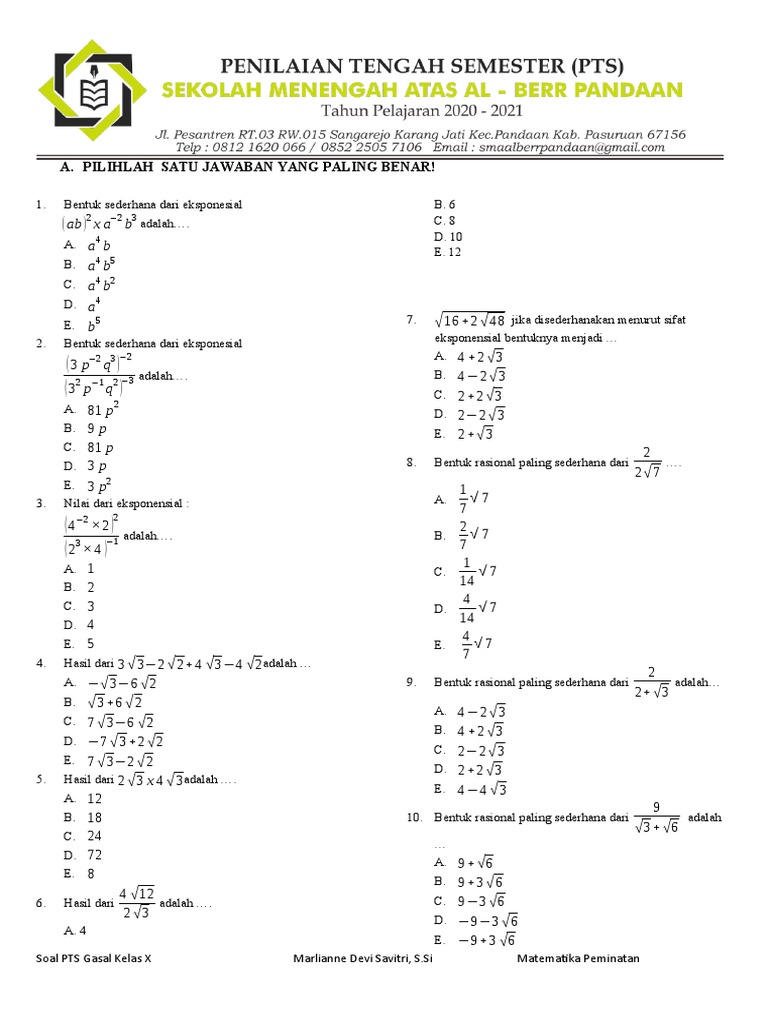 PTS Gasal X | PDF | Metode & Bahan Ajar