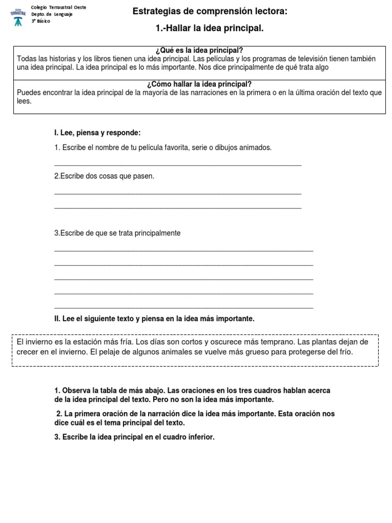 Estrategias para hallar la idea principal | PDF | Comprensión lectora