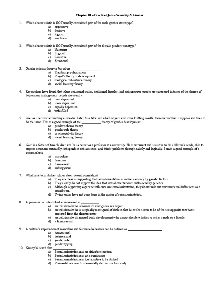 CH 10 Quiz | PDF | Sexual Orientation | Gender Studies
