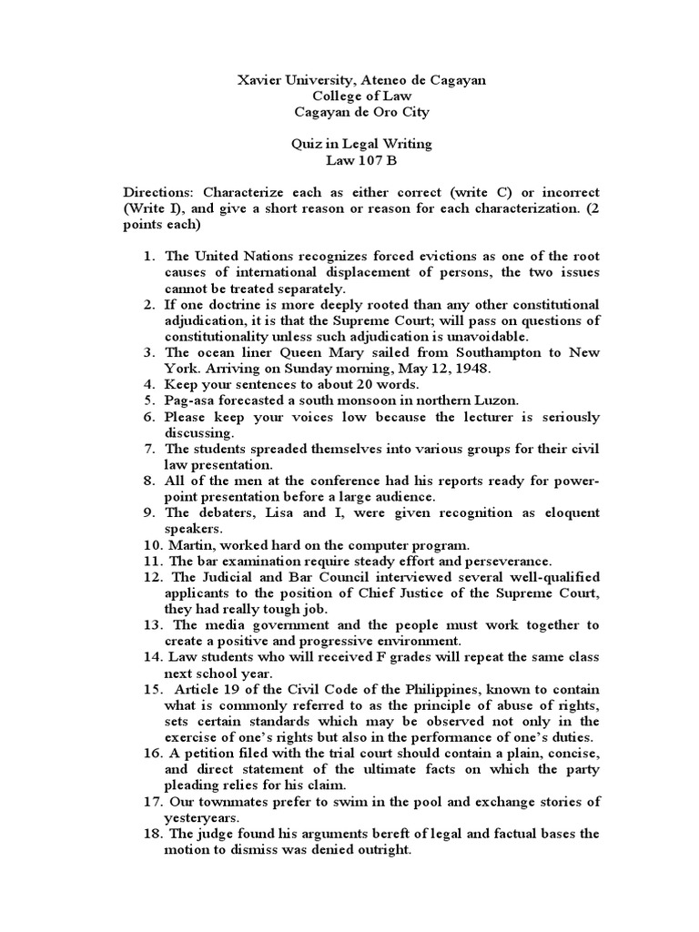 Legal Writing Quiz: Characterization Guide | PDF | Supreme Courts ...