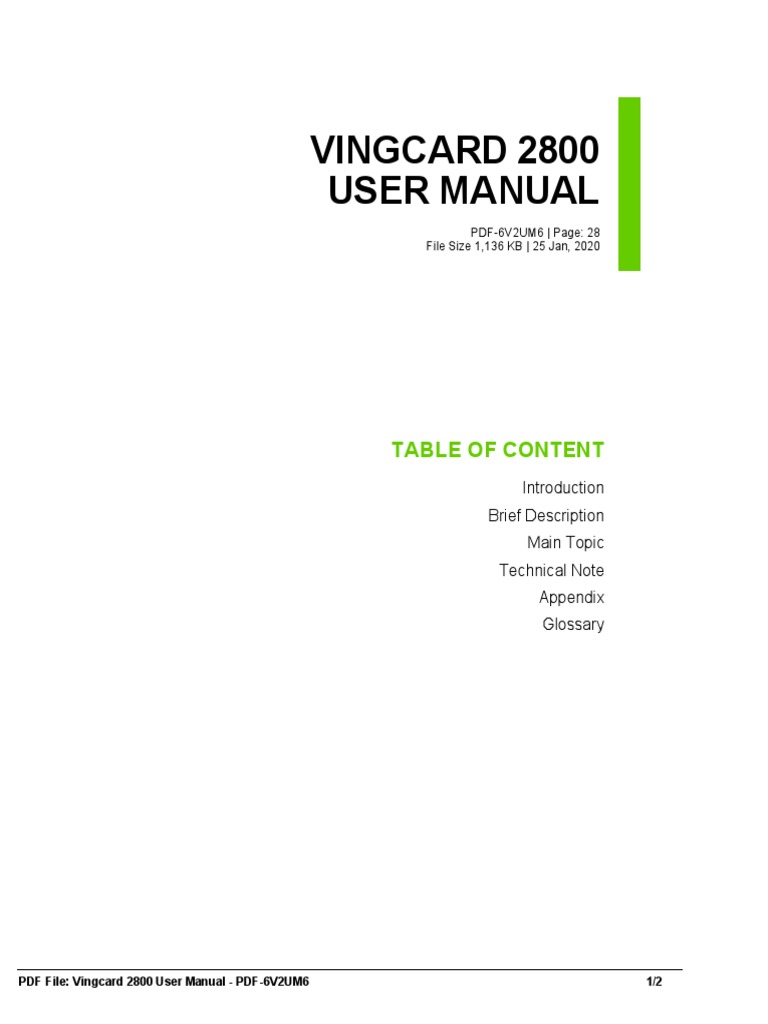 Vingcard 2800 User Manual PDF | PDF