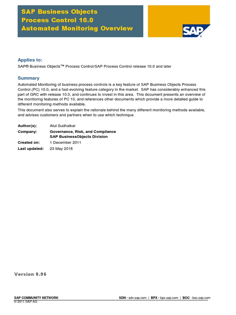 SAP Business Objects Process Control 10.0 Automated Monitoring Overview | PDF | Databases ...