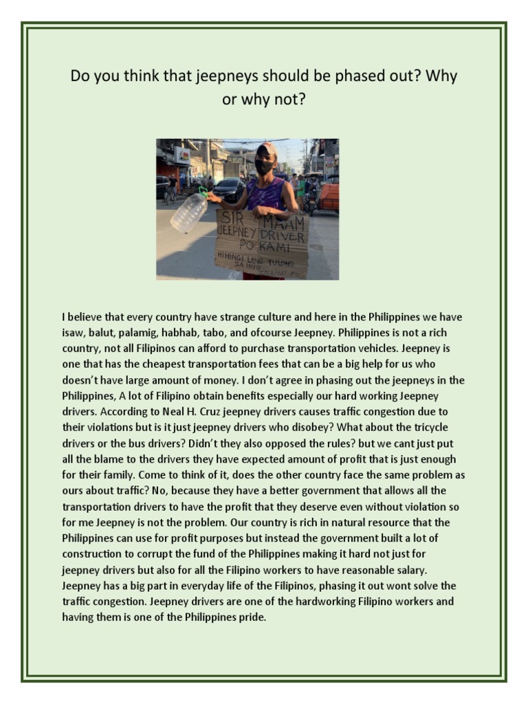 Defending Jeepneys: A Cultural Necessity | PDF