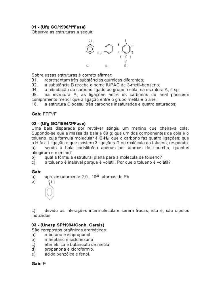 Hidrocarbonetos - Aromáticos - 55 Questões | PDF | Aromaticidade | Benzeno