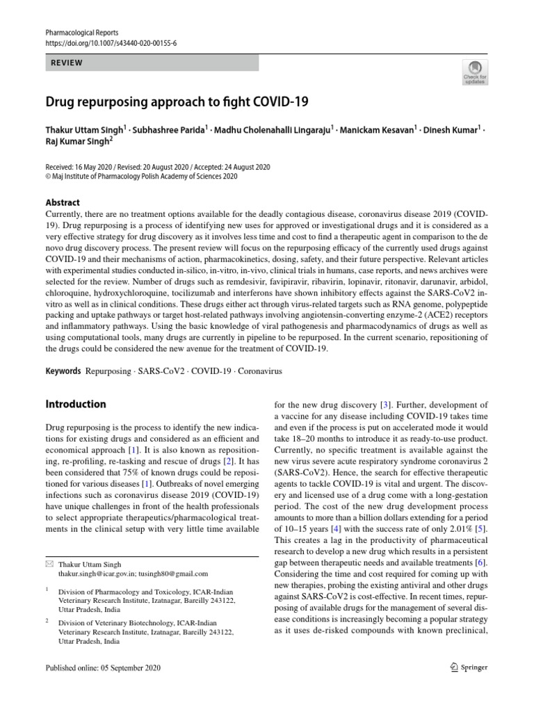 Drug Repurposing Approach | PDF | Virus | Antiviral Drug