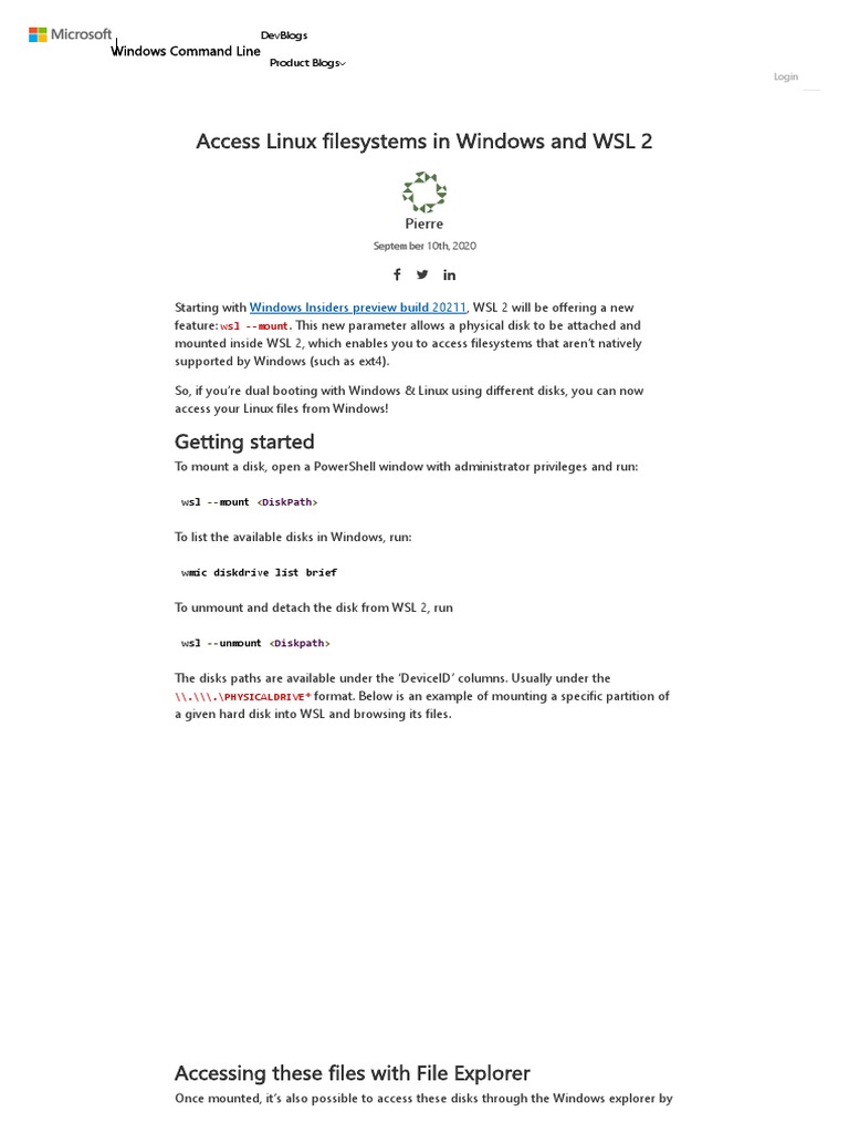 Access Linux Filesystems In Windows And Wsl 2 Windows Command Line Pdf File System Microsoft