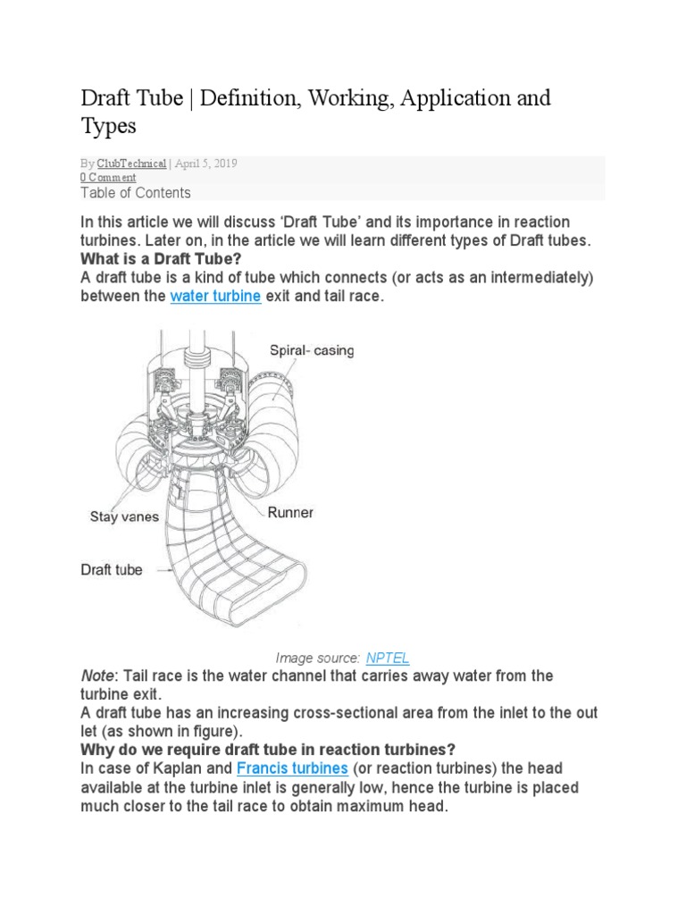 Draft Tube - Definition, Working, Application and Types | PDF | Turbine ...