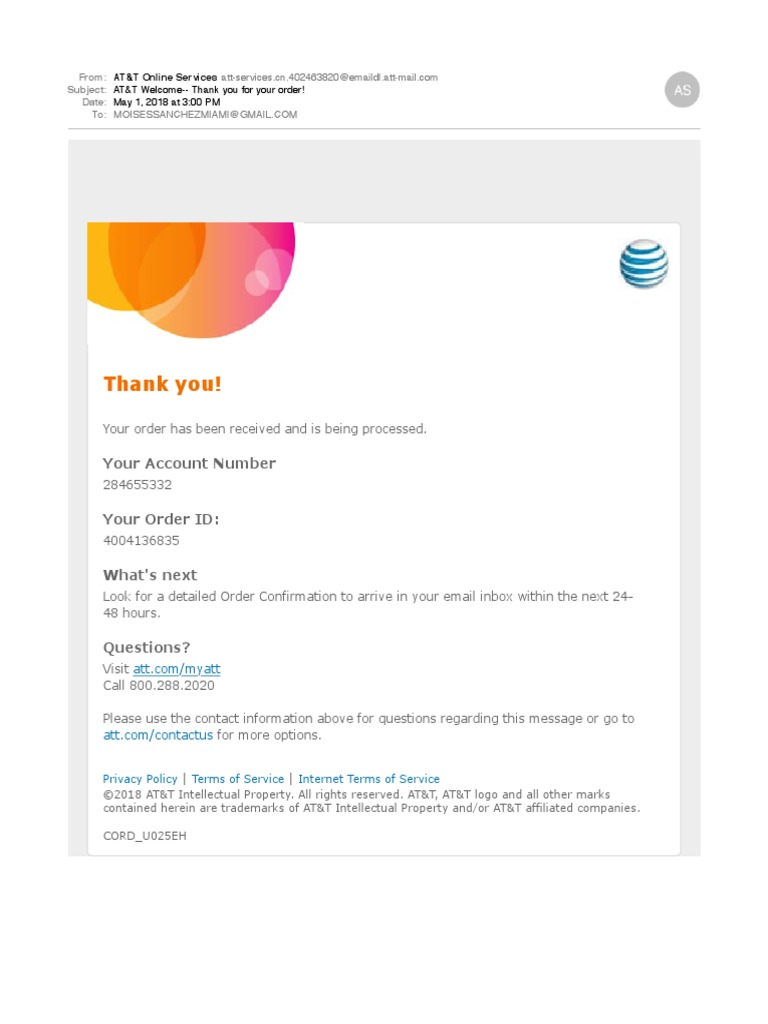 AT&T Order Confirmation | PDF