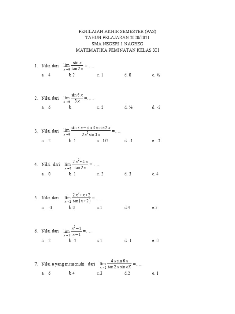 Soal Pas MTK Peminatan Xii | PDF | Metode & Bahan Ajar | Komputer