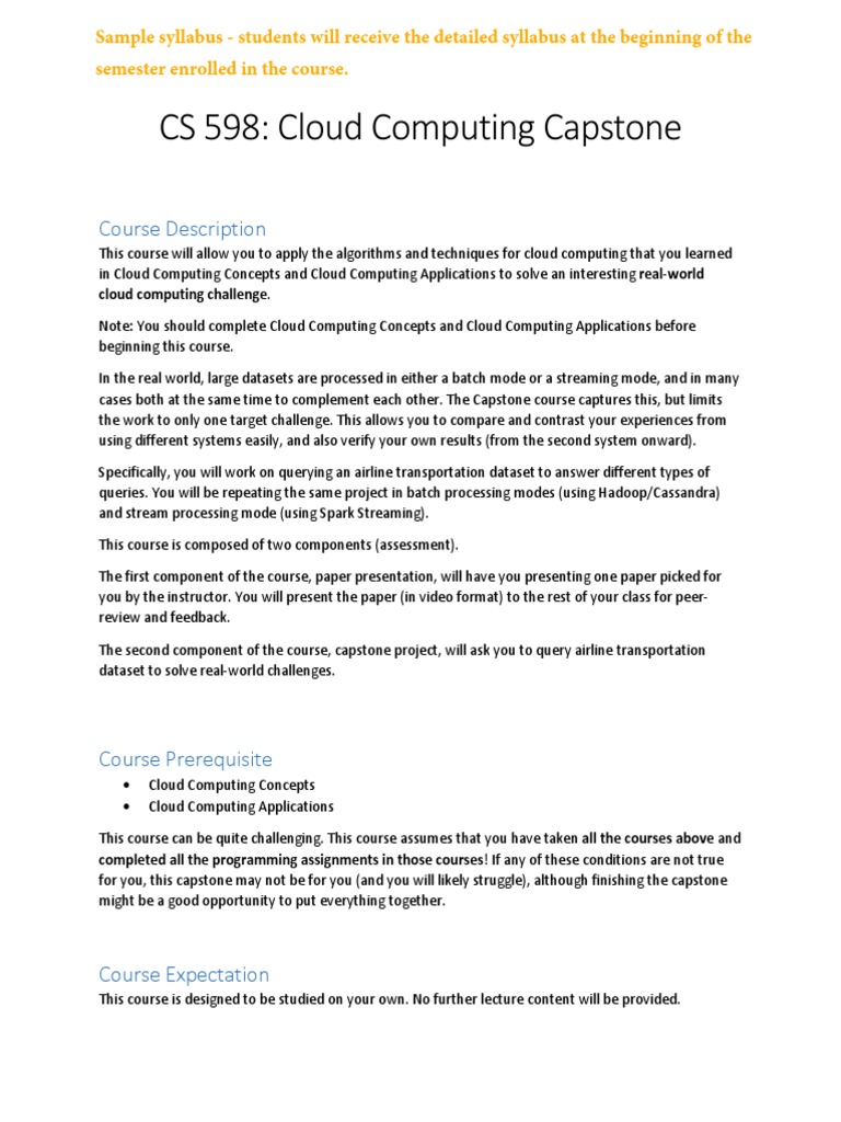 Cs 598 Cloud Computing Capstone Overview Pdf Apache Hadoop Computing