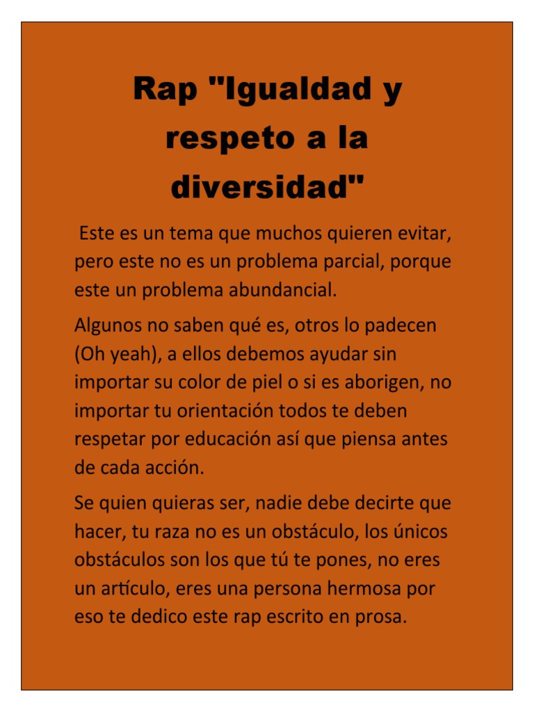 Rap "Igualdad y Respeto A La Diversidad" | PDF