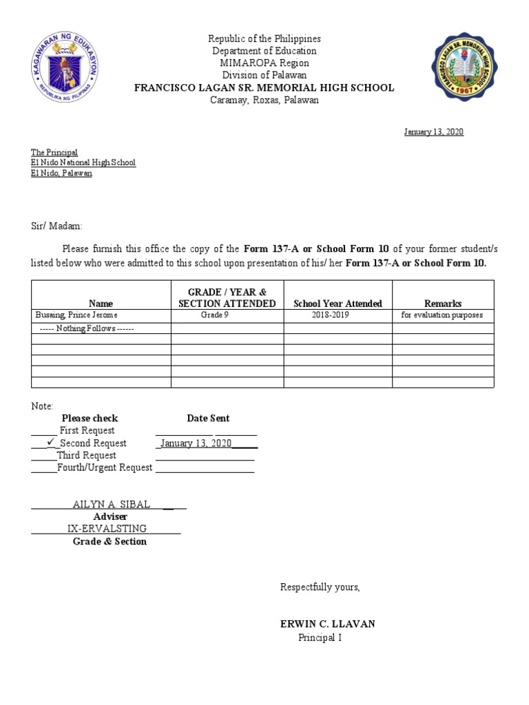 School Form Request Follow-up | PDF