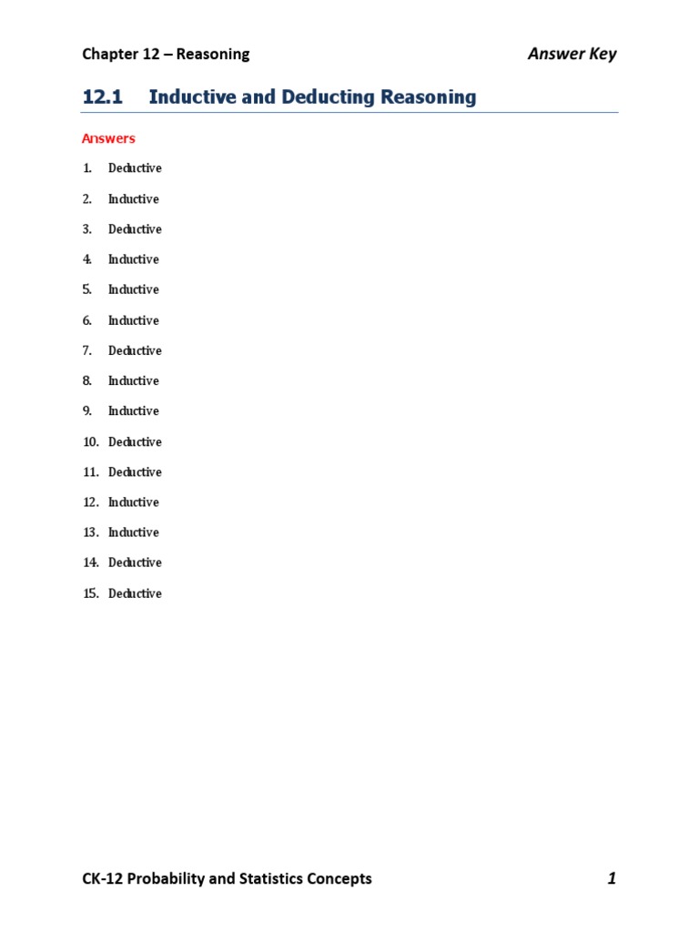 Reasoning Concepts Answer Key | PDF | Deductive Reasoning | Logical Truth