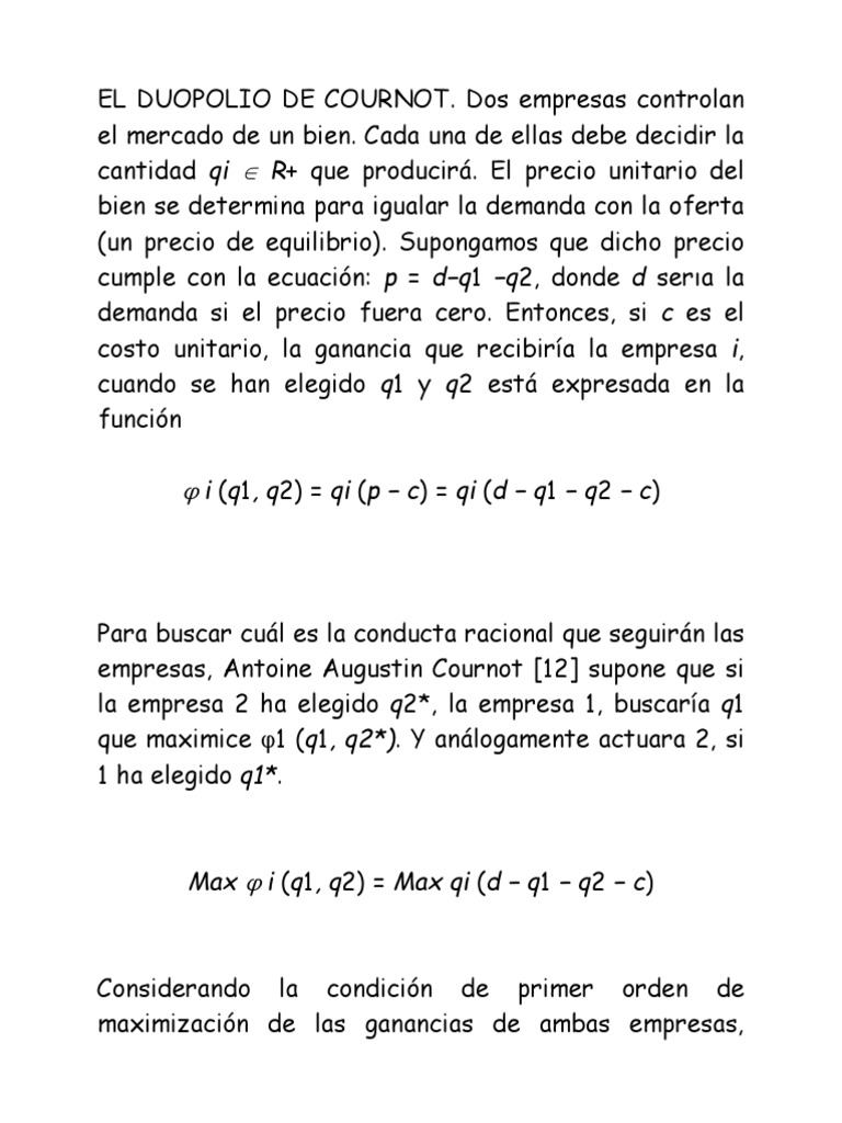 Duopolio de Cournot | PDF | Mercado (economía) | Microeconomía